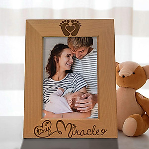 KATE POSH Tiny Miracle Engraved Natural Wood Picture Frame, New Baby Frame Gift, New Mom, New Dad, Newborn Baby Gift, Gender Reveal Gift (4x6 Vertical)