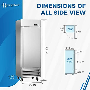 HIPOPLLER 27" W Commercial Stainless Steel Freezer, Single Door 25 cu. ft. Reach In Freezer with 4 Shelves and LED Light, 115v for Commercial Kitchen, Restuarant, Bar, Shop, etc