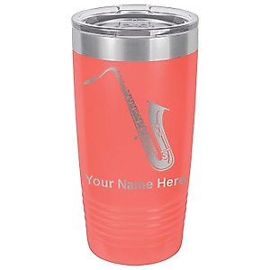LaserGram 20oz Vacuum Insulated Tumbler Mug, Saxophone, Personalized Engraving Included (Coral)