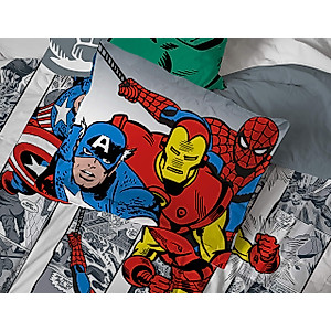 Jay Franco Marvel Avengers Comic Cool 7 Piece Queen Bed Set - Includes Comforter & Sheet Set - Bedding Features Captain America, Spiderman, Iron Man, Hulk, & Thor - Super Soft