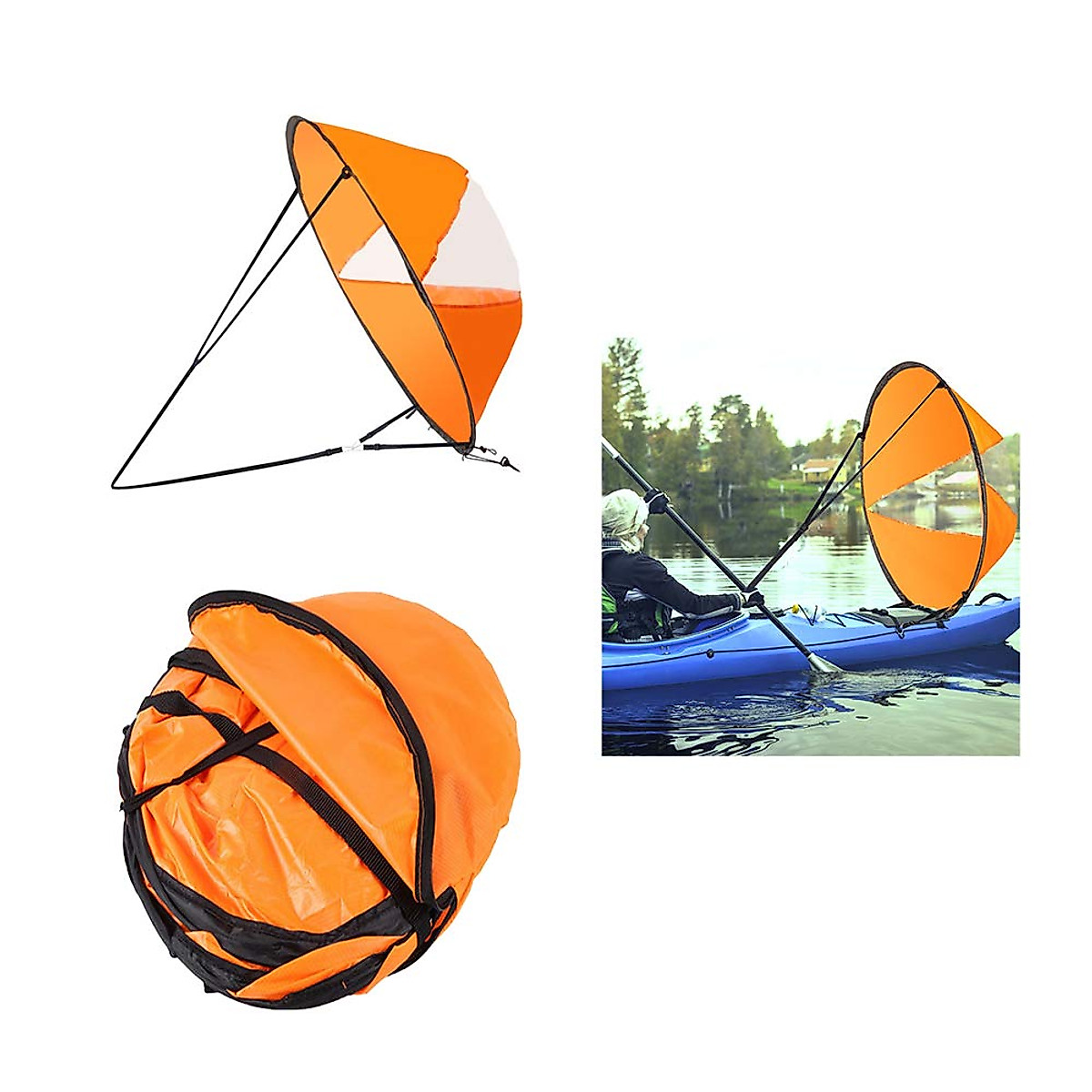 Nicedea, Kayak Sail Foldable Wind Sail Downwind Wind Sail Accessories for Inflatable Boats Kayaks Canoes Orange