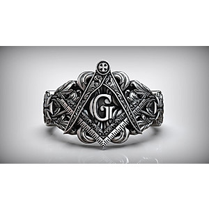 Freemasons Square And Compass Pattern Ring Master Mason Symbol With Engraved Letter Of Providence Handmade Statement Initiation Symbol Vintage Masonry Signet Ring 925 Silver Oxidase