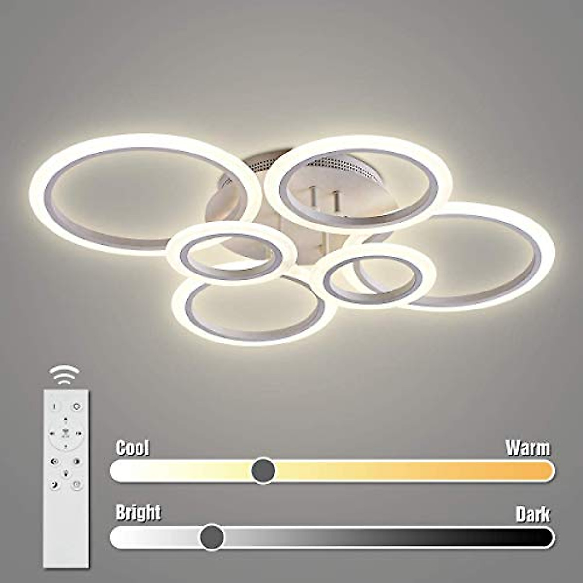 OUQI LED Ceiling Light,Vander Life 72W LED Ceiling Lamp 6400LM White 6 Rings Lighting Fixture for Living Room,Bedroom,Dining Room,Dimmable Remote Control,3 Color