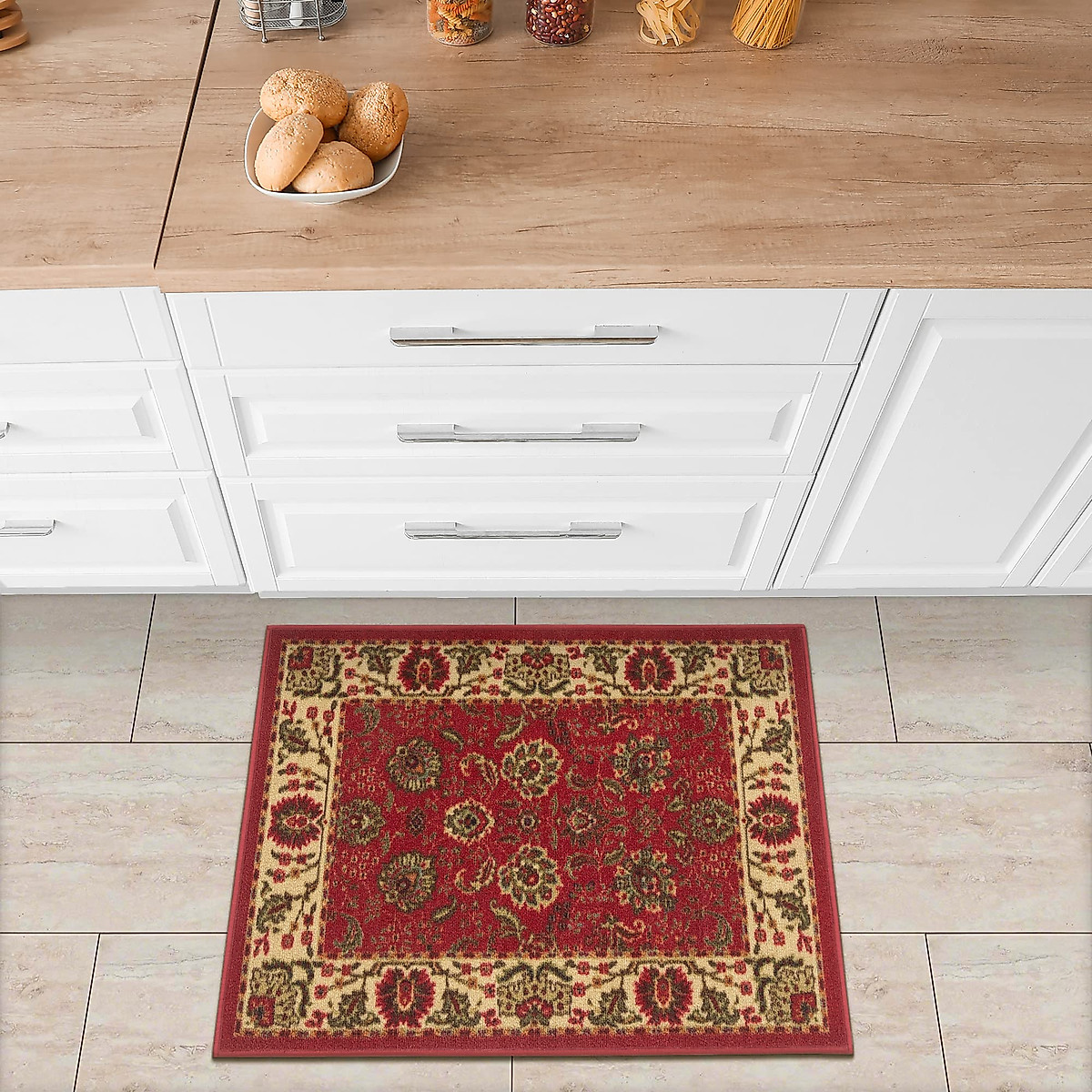 Machine Washable Ottohome Collection Non-Slip Rubberback Oriental Design 2x3 Pack of 2 Indoor Area Rug for Entryway, Bedroom, Kitchen, Bathroom, 2'3" x 3' - Pack of 2, Red
