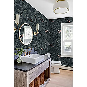 Guvana Leaves Wallpaper Floral Peel and Stick Wallpaper Dark Leaf Self Adhesive Wallpaper Flower Contact Paper 16.14''x78.7'' Modern DIY Wallpaper Removable Wallpaper for Bedroom Wall Cabinets Decor