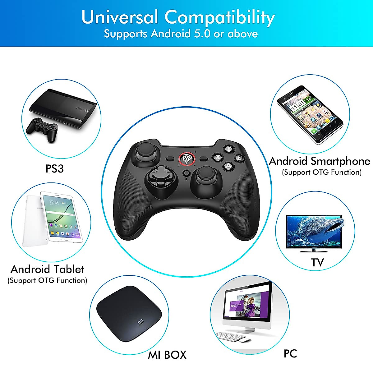EasySMX 2.4G Wireless Controller for PC, PS3 Gamepads with Vibration Fire Button Range up to 10m Support PC PS3 Android Devices and TV Box
