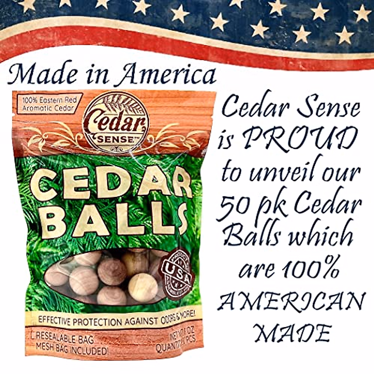 Cedar Balls - 50 Pack - Cedar Sense - Made in U.S.A.- Cedar Blocks for Clothes Storage - Cedar for Closets and Drawers