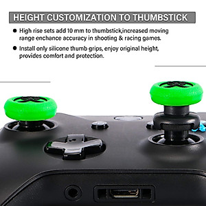 Playrealm FPS Thumbstick Extender & 3D Texture Rubber Silicone Grip Cover 2 Sets for Xbox Series X/S & Xbox One Controller(BioH Green)