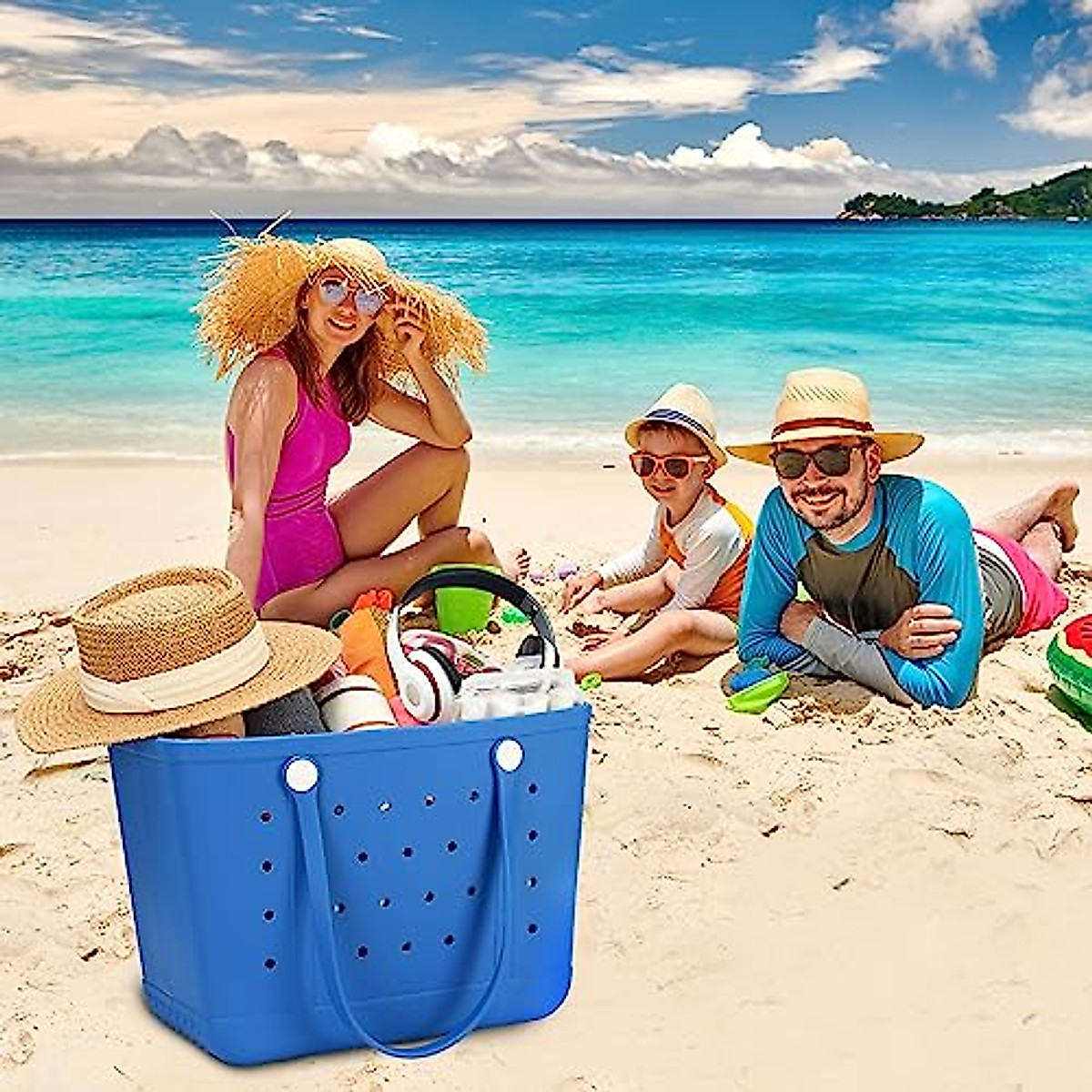 MYHOZEE Beach Bag Large Rubber Tote Bag With Holes,for Women，Washable Open Tote Handbag Waterproof Tote Swim Bag for Beach Pool Sports Market Outdoor shopping