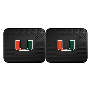 FANMATS 12287 NCAA Miami Hurricanes Back Row Utility Car Mats - 2 Piece Set, 14in. x 17in., All Weather Protection, Universal Fit, Deep Resevoir Design, Molded Team Logo