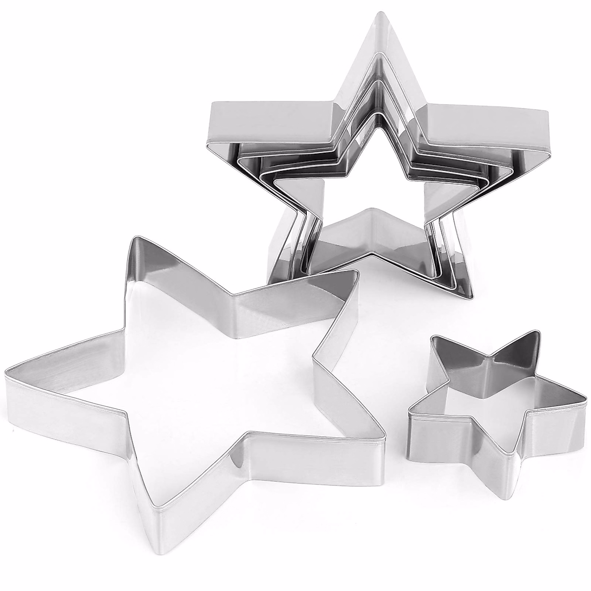 GWHOLE Gingerbread Christmas Cookie Tree Cutter Set, Star Linzer Cookie Cutters for Kids Winter Holiday Party, Set of 6