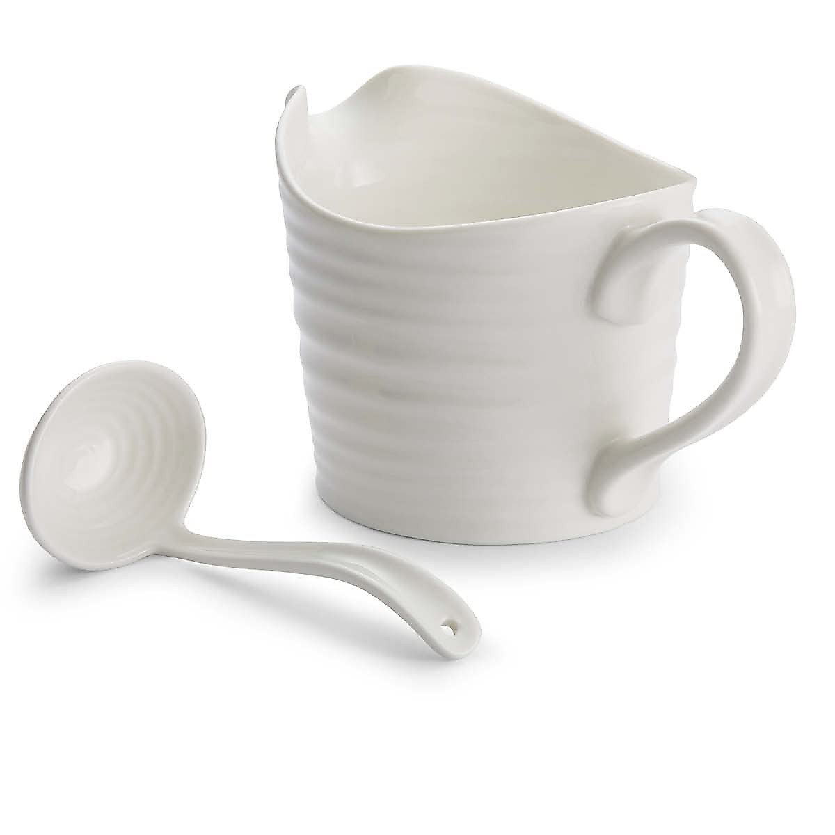 Portmeirion Sophie Conran White Mini Sauce Jug and Ladle Set | 16 Oz Sauce Jug for Gravy and Salad Dressings | Made from Fine Porcelain | Dishwasher Safe