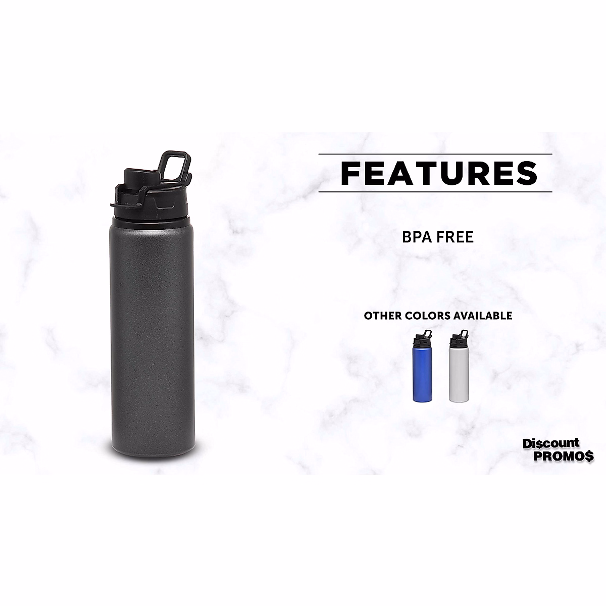 DISCOUNT PROMOS Aluminum Water Bottles with Snap Lids 25 oz. Set of 10, Bulk Pack - Reusable, Great for Gym, Hiking, Cycling, For School - Charcoal