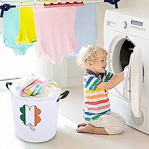 Patrick's Day Clover Leaf Large Laundry Basket Hamper Bag Washing with Handles for College Dorm Portable