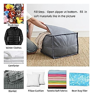 C COMFORTLAND Unstuffed Pouf Ottoman, Faux Leather Poof Cover with Storage, Square Foot Rest, Floor Foot Stools, Bean Bag Ottomans Furniture for Living Room, Bedroom Grey (No Filler)