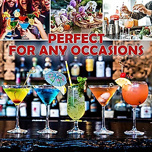 Cocktail Drink Accessories 300pcs – 100 Drink Umbrellas, 100 Bamboo Knotted Picks, 100 Paper Straws by DEMIGO, Great for Drinks & Appetizers, Hawaiian and Pool Parties