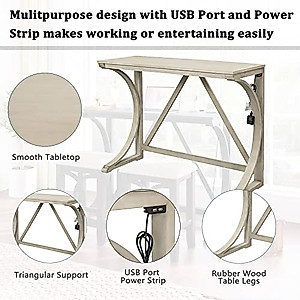 FRITHJILL 3-Piece Farmhouse Wood Counter Height Pub Dining Set, Included a Table with USB Ports and 2 Upholstered Stools