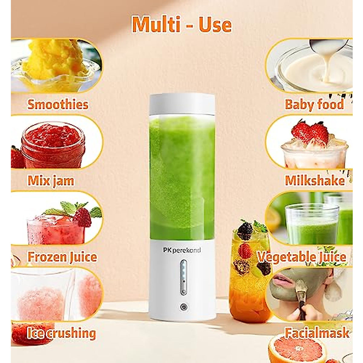 Portable Blender for Shakes and Smoothies, 20000rpm Ultra-Sharp 6 Blades Personal Mini Blender, 16 Oz BPA Free Mixing Juicer Rechargeable 4000mAh Electric Blender Bottles for Traveling, Gym, Office