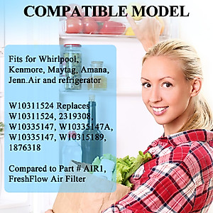 W10311524 AIR1 Refrigerator Air Filter Cartridge Replacement for Whirlpool Kenmore Refrigerator Compatible with Fresh Flow Refrigerator Air Filter, 3 Pack, White
