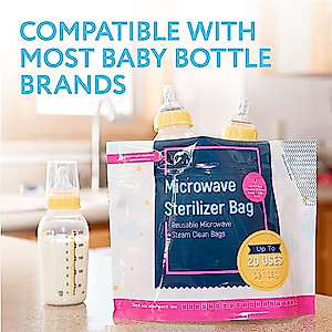 15 Pack Microwave Baby Bottle Sterilizer Bags - 300 Uses Per Pack - Travel Baby Bottle Cleaner Microwave Sterilizer Bag - Breast Feeding Baby Travel Accessories - Use with Soothers & Teethers