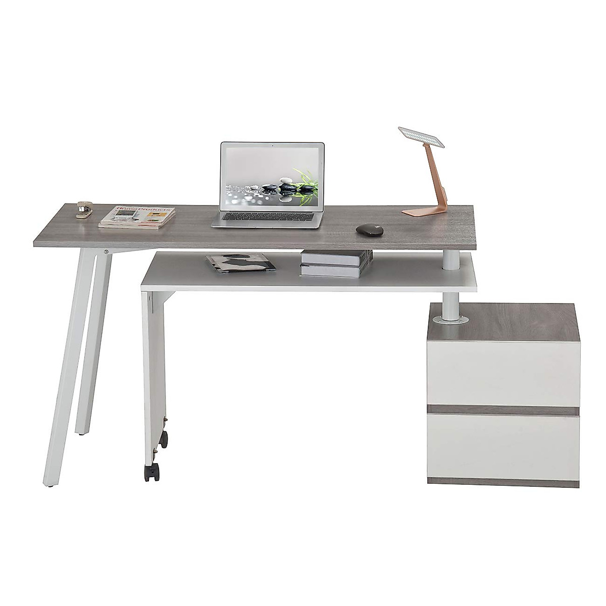 Techni Mobili Rotating Modern Multi-Positional Desk, Grey