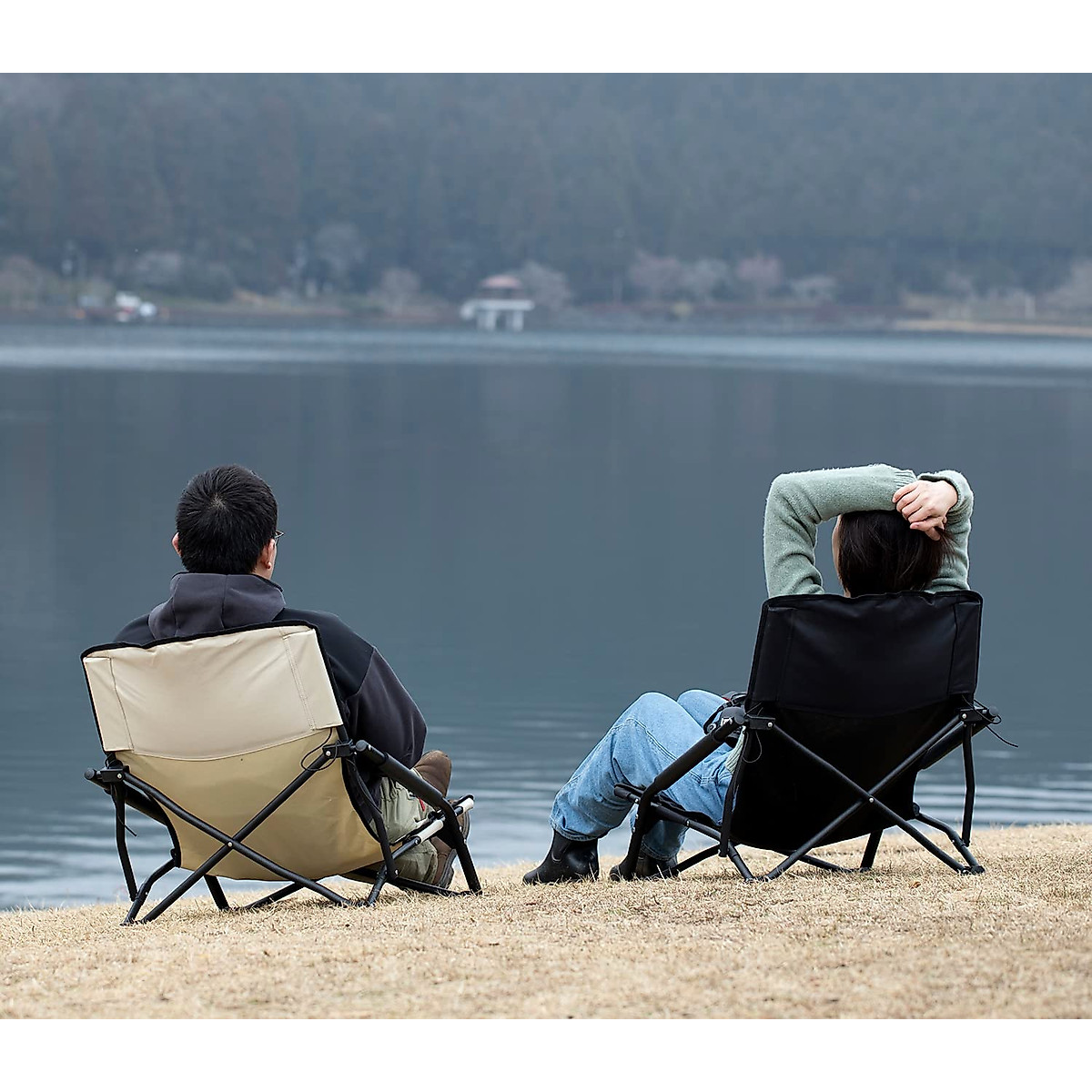 S'more Low Beach Chairs with Carry Bag, Camping Chair with Padded Armrests, Lightweight Folding Chairs for Camping, Hiking, Backpacking, Picnicking, Lawn, Outdoor, Concert, Sand, Beige