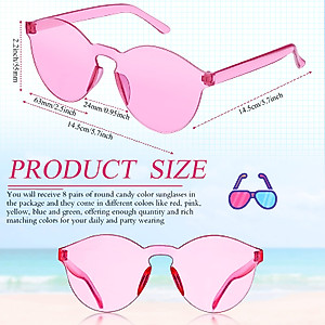 8 Pairs Rimless Sunglasses Colored Glasses Round Frameless Sunglasses Transparent Tinted Glasses Candy Color Sunglasses for Women Girls
