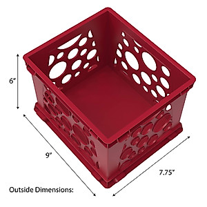 Storex Mini Crates – Stackable Small Storage Crates for Desktop Organization, 9 x 7.75 x 6 inches, School Red, 12-Pack (61593U12S)