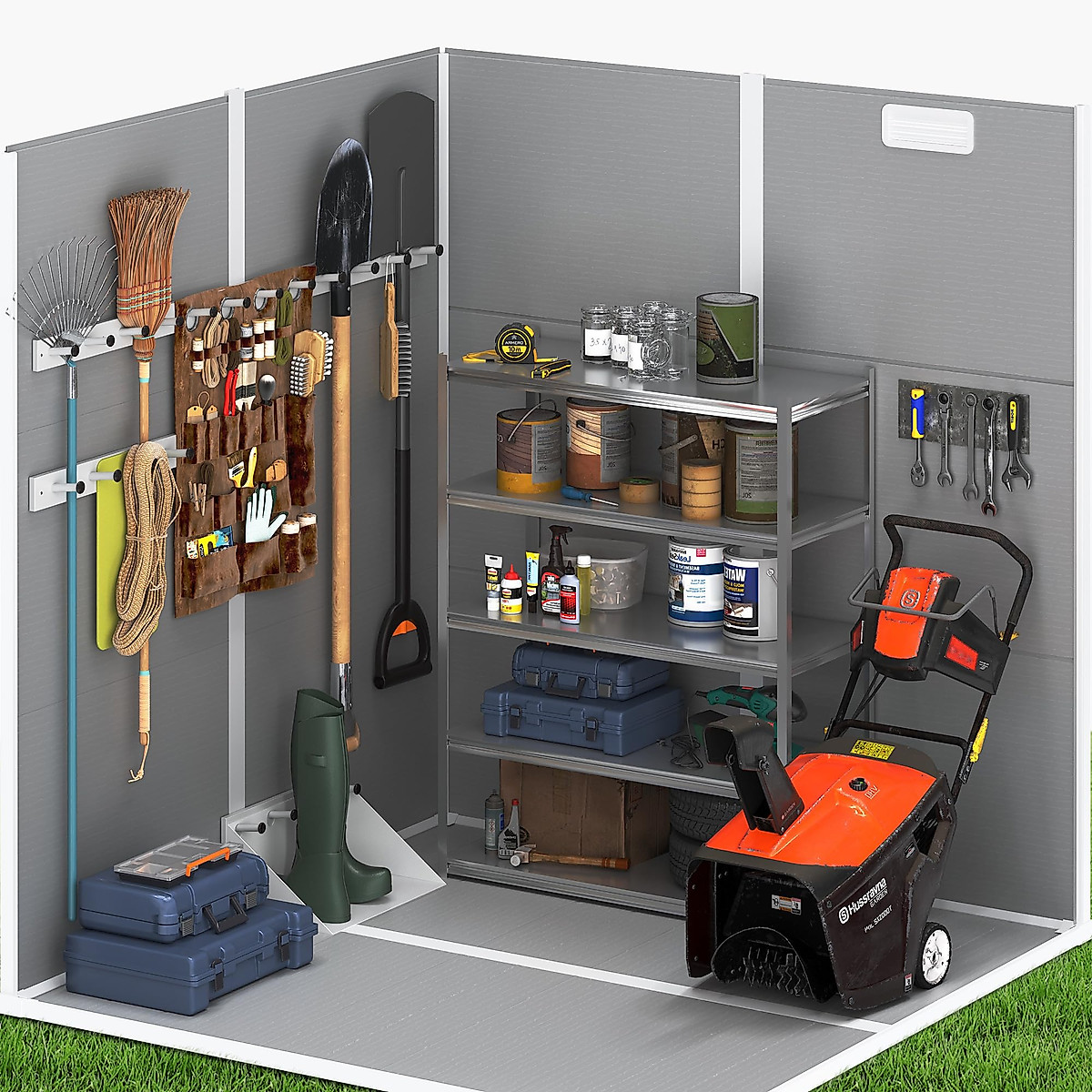 UDPATIO Outdoor Storage Shed 6 x 6 FT, Resin Garden Sheds Plastic Patio Outdoor Storage with Lockable Door for Tool, Bike, Garbage Can Gray White