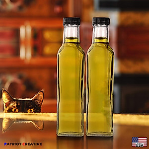 Quadra Bottles 8.5 Oz 15 Sets of Premium Commercial Grade Glass Square Bottle Leak Proof Airtight Plastic Screw Cap Lids Shrink Capsule - European Marasca 8.5 oz Bottle (Black 15Sets 8.5oz 250ml)