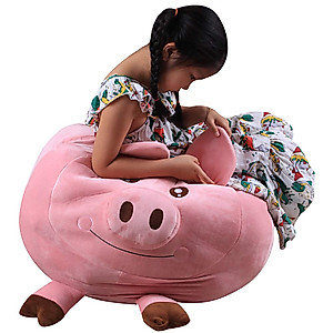 amropi Pig Stuffed Animal Toy Storage,Large Size Storage Bean Bag 24x24 Inch Velvet Extra Soft Stuffie Organization, Pink