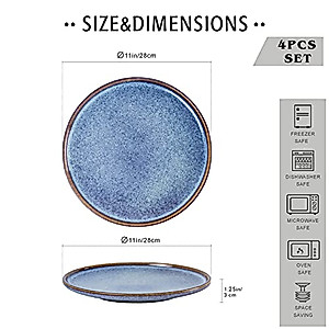 UNICASA Ceramic Large Dinner Plates - 11 Inch Dessert, Salad Plate Set of 4 for Steak, Pasta, Dinnerware Sets, Scratch Resistant - Porcelain Serving Dishes, Dishwasher & Microwave Safe (Blue)