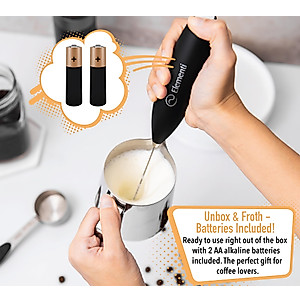 Elementi Milk Frother Wand (Batteries Included) - Matcha Whisk Electric & Coffee Frother - Drink Mixer - Hand Frother for Coffee - Milk Frother Handheld - Coffee Stirrers Electric Mini (Black)