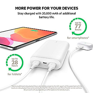 Belkin BoostCharge 20k mAh Power Bank, Portable USB-C Charger, Phone Charger Battery Pack for iPhone 14, iPhone 13, iPhone 12 w/ USB-C Cable Included - White