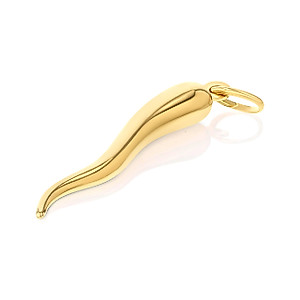 Ioka - 14K Yellow Gold Cornicello Italian Horn 45MM Charm Large Size Good Luck Pendant For Necklace or Chain