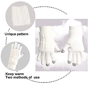 Warm Scarf Glove Hat Beanie Set - Cable Knit Winter Gift Set Pom Cap Touch Screen Glove Long Scarf 3 PCS Set for Women