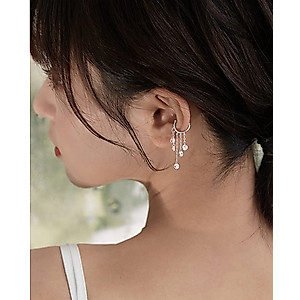 SLUYNZ 925 Sterling Silver Cuff Earrings Droplet Tassel Chain for Women No Piercing Cartilage Earrings Wrap (A-Silver)