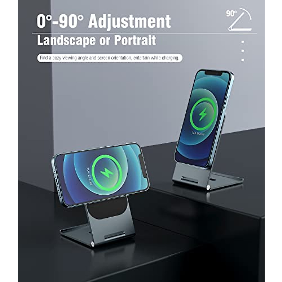 Moko Armor Foldable Magnetic Wireless Charger Stand Aluminum Alloy, Compatible with iPhone 14/13/12 Pro/Pro Max Fast Charging Station Dock Wireless Magsafe Desk Charger Holder,Light Gunmetal