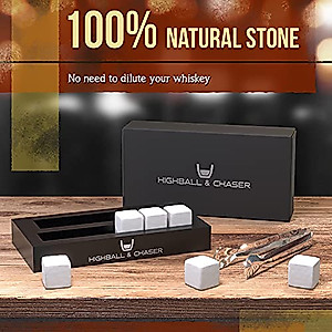 Highball & Chaser Whiskey Stones Chilling Rocks 6 Chilling Cubes Great Whiskey Gift for Men (White)