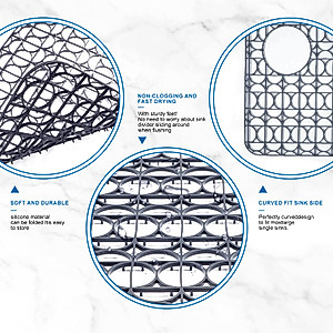 Kitchen Silicone Sink Protector Mat 28''×14'' Farmhouse Sink Protectors for Stainless Steel Kitchen Grey Sink Grid with Rear Drain