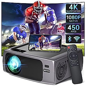 Native 1080P 5G WiFi Bluetooth Projector, 450 ANSI 15000L Full HD Outdoor Movie Projector 4K Supported, 50% Zoom & 450'' Display Home Theater Video Projector Compatible with Phone, PS5, TV Stick, HDMI