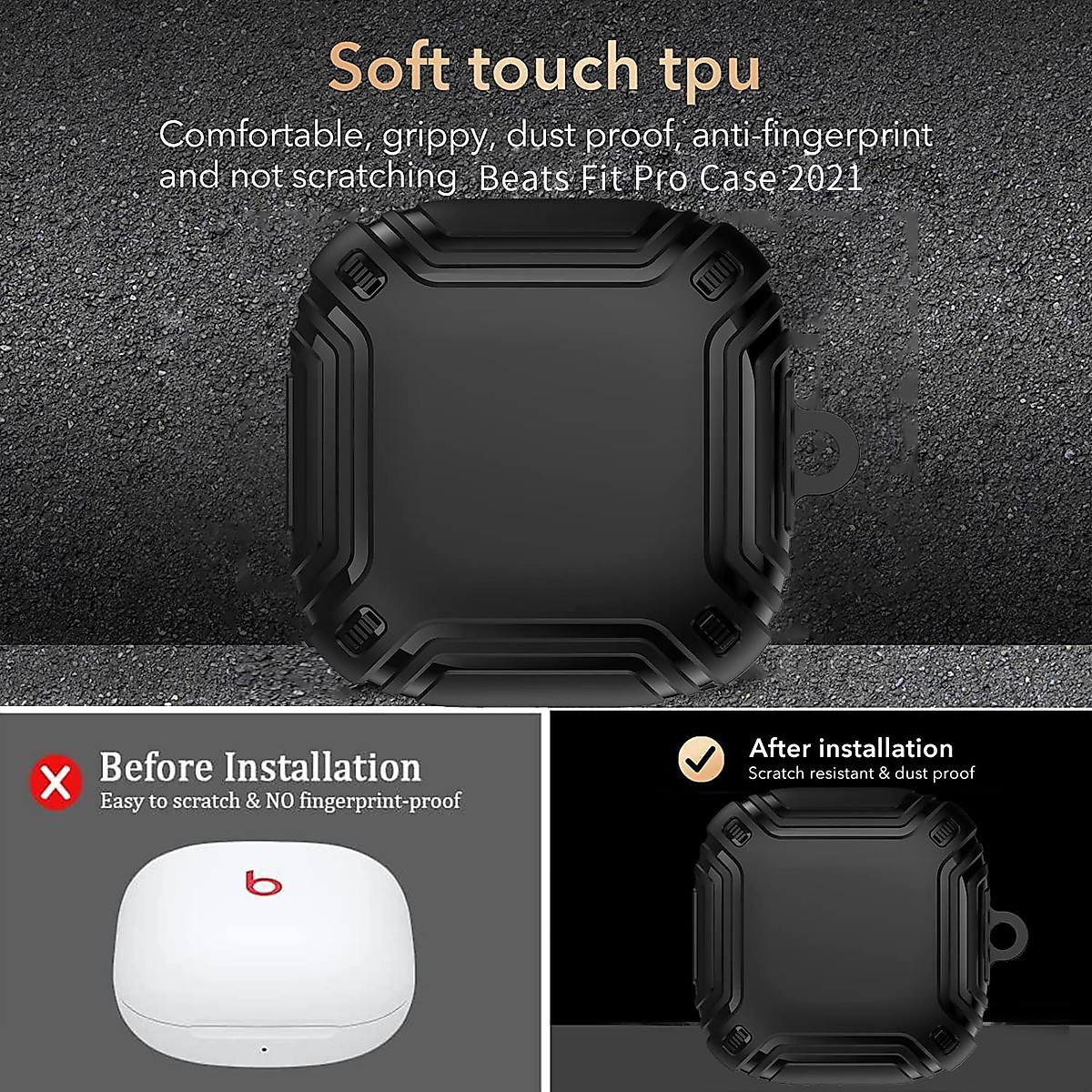 OTOPO Compatible with Beats Fit Pro Case Cover, Full Body Rugged Shockproof Cool Beats Fit Pro Protective Case Cover Men Women with Keychain for New Apple Beats Fit Pro 2021 (Black)