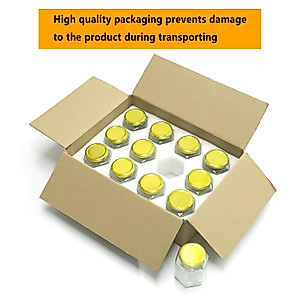 Encheng 16 oz Clear Hexagon Jars,Glass Jars With Lids(Golden),Mason Jars For Honey,Foods,Jams,Liquid,Spice Jars Herd Jars Canning Jars For Storage 12 Pack