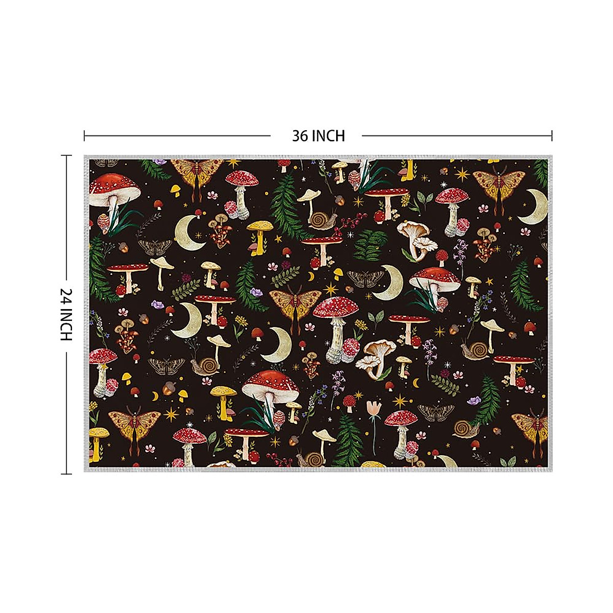 Artoid Mode Black Moth Mushroom Fall Area Rug, Autumn Thanksgiving Bath Rug Home Decor Low-Profile Non-Slip Washable Mat for Entryway Bedroom Bathroom Laundry Room Indoor 2x3 Feet