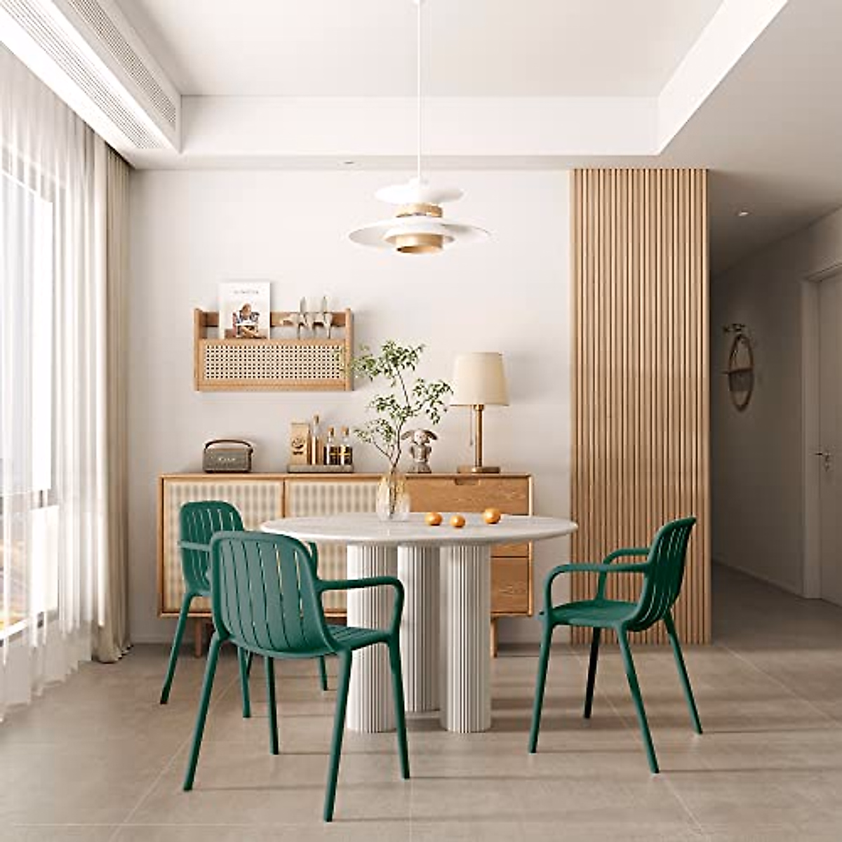 LESHI Dining Chair with Armrests Backrest Plastic Chairs Bar Breathable Design Simple Art Style for DiningRoom Bedroom Living Room Patio Indoor Outdoor (Set of 2, Dark Green)