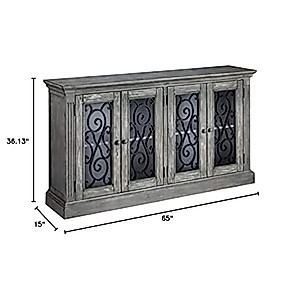 Signature Design by Ashley Mirimyn Vintage 65" 4-Door Accent Cabinet with Clear Glass Inlay and 2 Adjustable Shelves, Gray