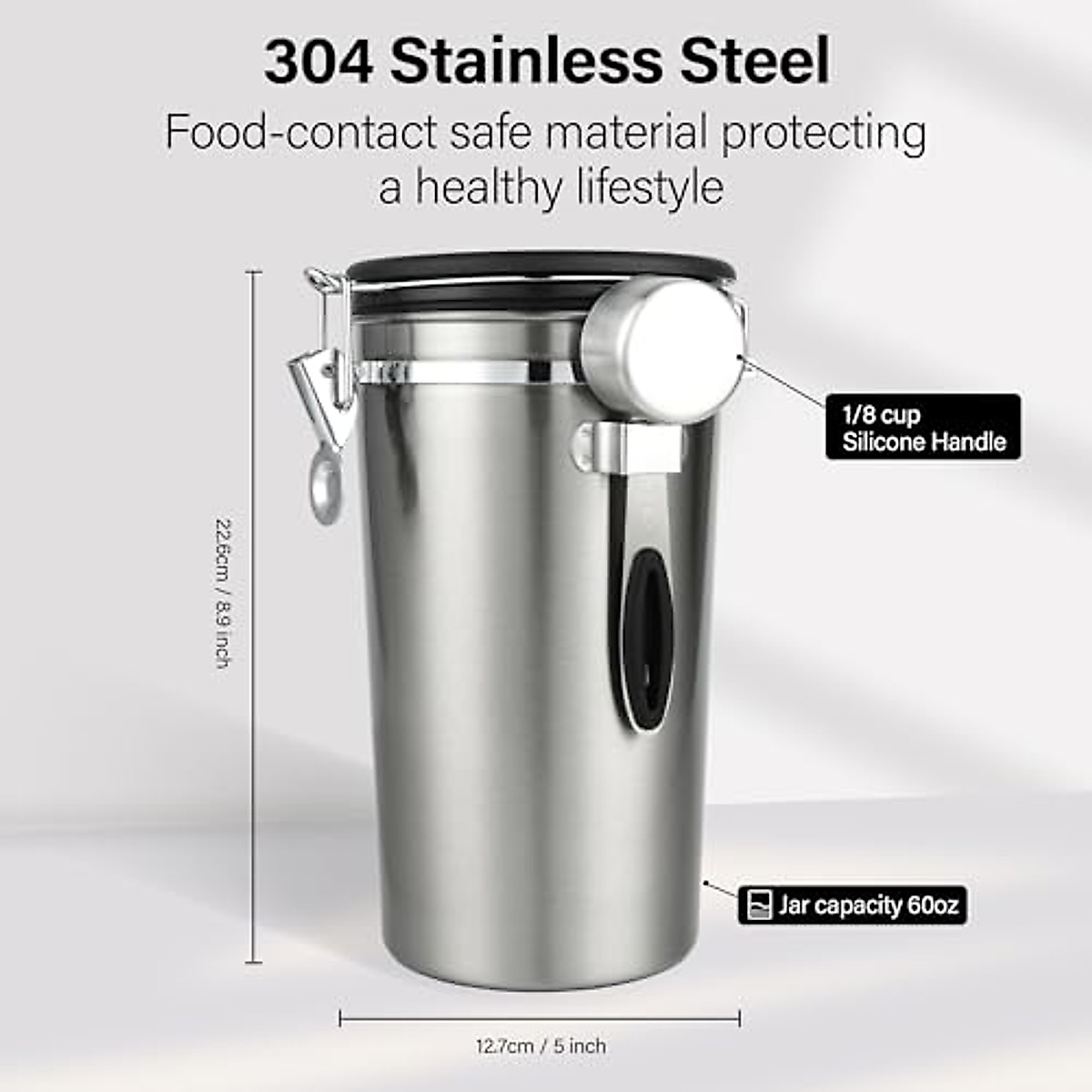 malmo 60oz/1.8L Food Containers 3-Piece, Airtight with Lid, Cups and Date Tracker Containers Set for Tea Coffee Beans Sugar Flour, Stainless Steel Kitchen Pantry Storage Counter, Silver