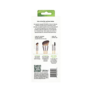 EcoTools New Natural Conceal, Enhance, & Sculpt Trio, Makeup Brushes For Foundation, Concealer, & Brows, Dense, Synthetic Bristles For Sculpting Face, Vegan & Cruelty-Free, 3 Piece Set
