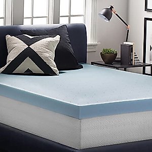 LUCID 4 Inch Gel Memory Foam Mattress Topper-Ventilated Design-Ultra Plush-Full, Blue