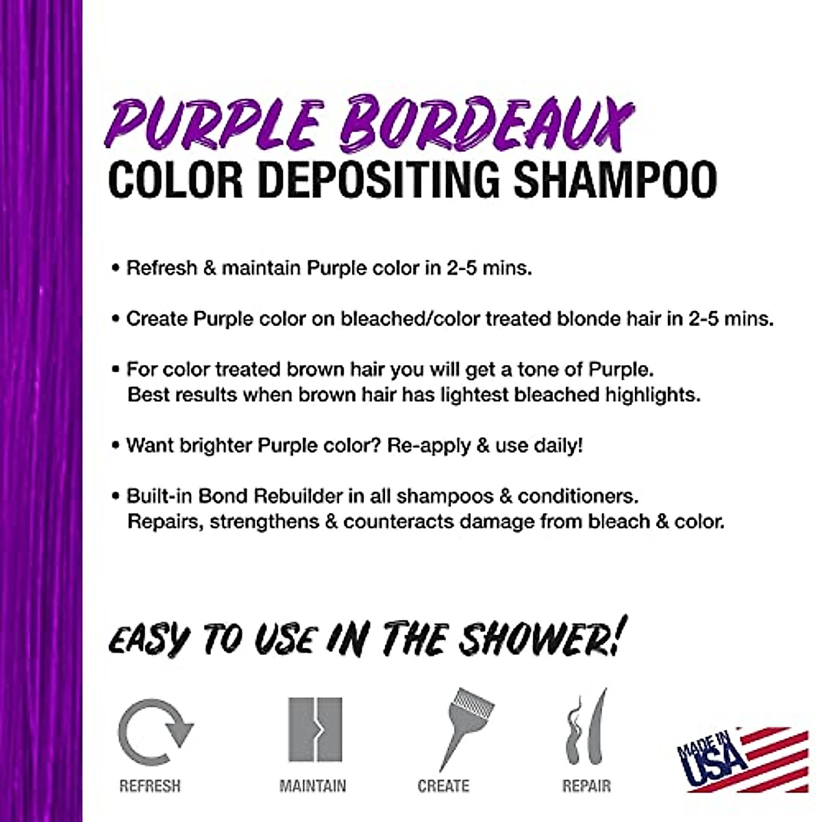 Purple Color Depositing Shampoo - Semi Permanent Hair Color with BondHeal Bond Rebuilder - Violet Hair Dye 6.4 oz
